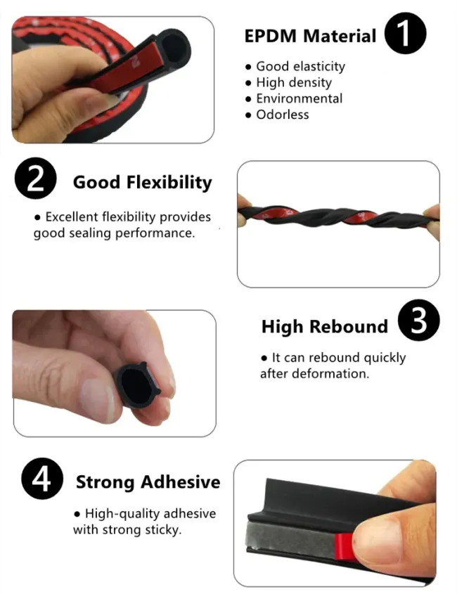 Black Weather Stripping Seal Strip for Doors/Windows D Z P Rubber Self-Adhesive Weatherstrip Gap Blocker