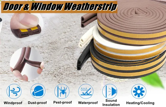 EPDM Door and Window Weatherstrip Gap Blocker Insulation Seal Strip with Self-Adhesive Tape