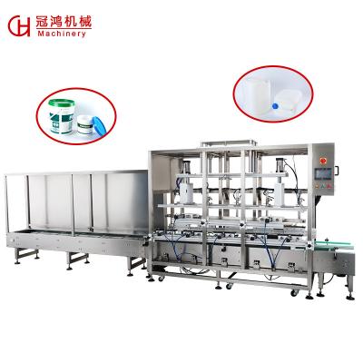China Press Plug Connection 5-Head High Speed Automatic 20L verfvulmachine voor flessen Te koop