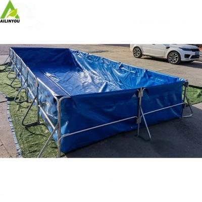 China Customize  Galvanized Steel Pipe Frame PVC Tarpaulin Fish tank Mobile Biofloc Fish Farming Tank 40000Liters for sale