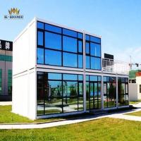 China Flat Pack Prefab Modular Office Container House 50mm EPS Glass Wall 3 Layer Stackable for sale