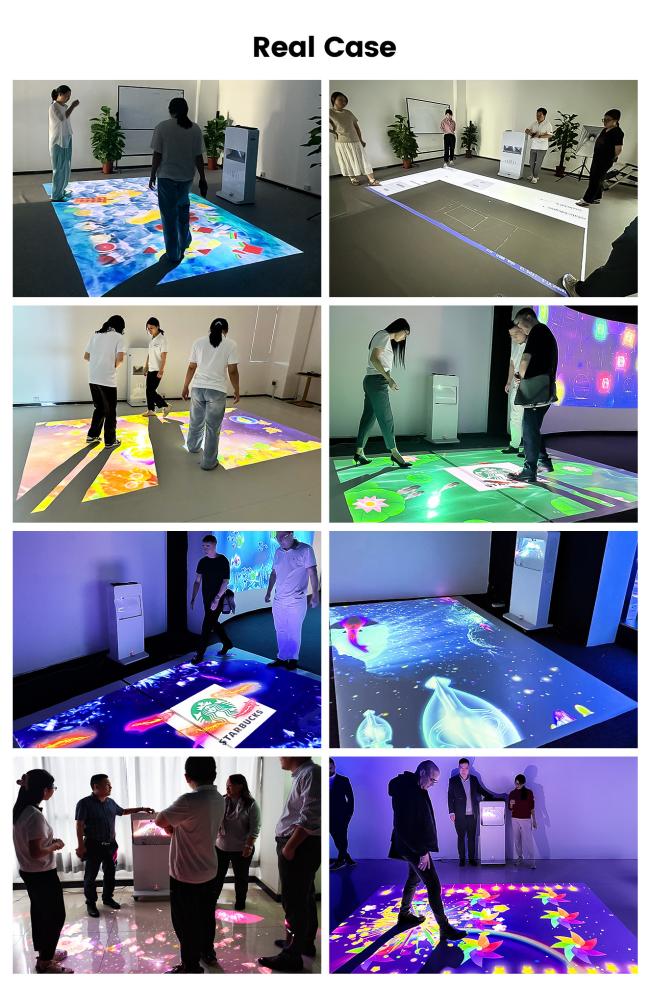 Multiple people interacting with floor projection