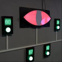 China Wall Interactive Hide Push Button Counting Number Led Light Activate Game Evil Eyes for sale