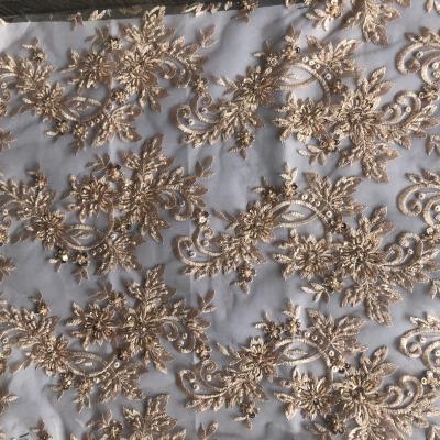 China Easily Customizable Luxury 3D Beaded Embroidery Lace Fabric New Design Lace for Party Dance Dress Women's Dress for sale