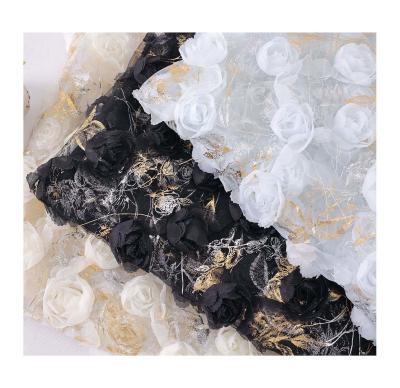 China 100 Polyester Rose Ribbon Embroidery White Wedding Laces Fabric for Womens Clothing Dresses Dancewear for sale