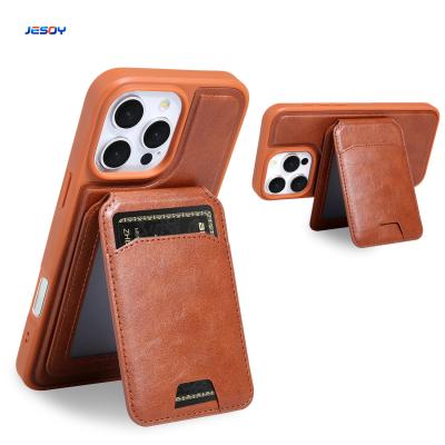 China Brown Custom Logo Phone Cases Shockproof Phone Case With Magsafe Wallet Stand Card Holder for sale