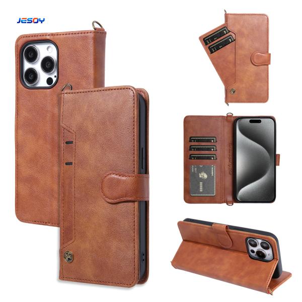 Quality OEM / ODM Cell Phone Wallet Stand Brown Flip Cell Phone Covers With Strap for sale