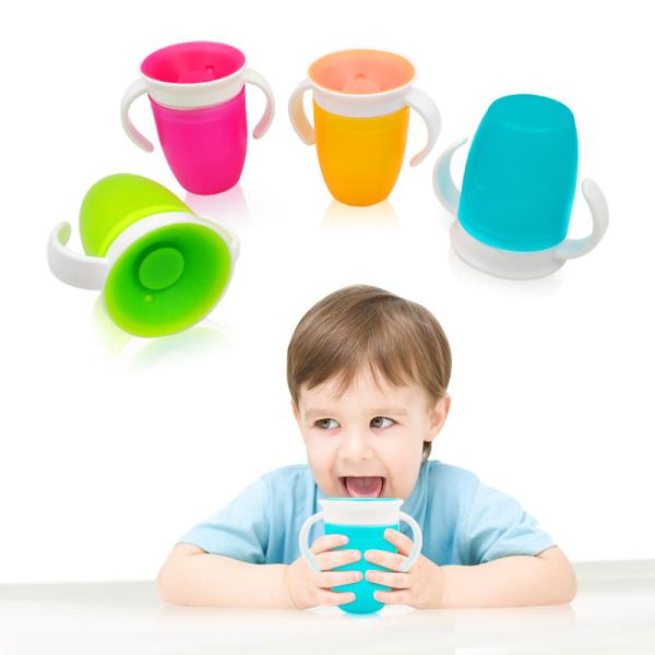 Quality Double Handle Pink Silicone 360 Degrees Rotated Baby Learning Drinking Cup for for sale