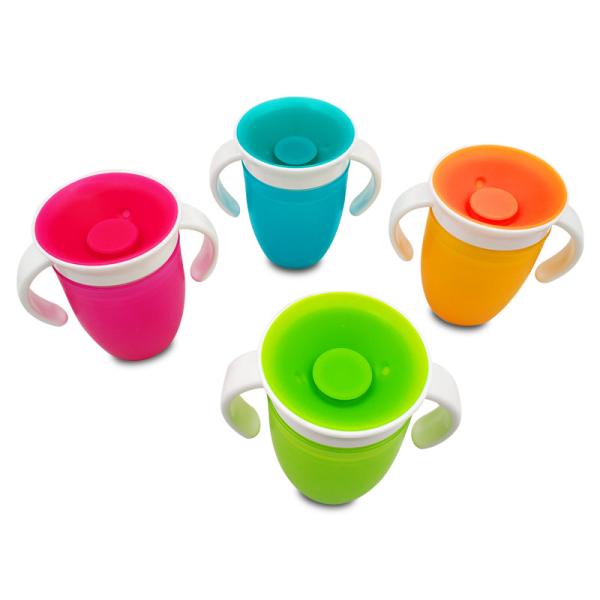 Quality Double Handle Pink Silicone 360 Degrees Rotated Baby Learning Drinking Cup for for sale