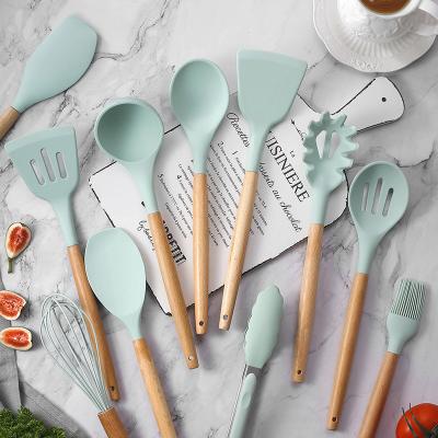 China Silicone Kitchen Utensils with Wooden Handles 12 Pieces Cooking Tools Kitchenware for sale