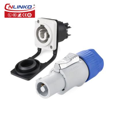 China CNLINKO Gray PBt Plastic 3 Pin Power-in Female Powercon Plug Socket Cutout Size 24mm Panel Mount Waterproof Industrial Connector for sale