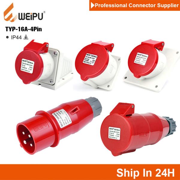 Quality Weipu TYP Industrial Plug Socket 16A-32A Red 4Pin IP44 for sale