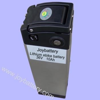 China Silver/Black li-ion battery 36v 10ah/silver style/rear rack style lithium battery pack for sale