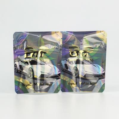 China Digital Printing Foil Stamping Smell Proof Matt Mylar Bags 3.5g 7g 14g 28g Special Shaped Die Cut Resealable Milk Chewing Gum for sale