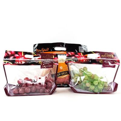 China Handheld Transparent PET Zipper Fruit Packaging Bag-Durable Fresh Produce Storage Pouch with Handle for Grapes/Cherries for sale