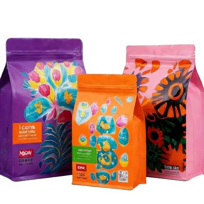 China Custom Printed Smell Proof Food Grade Square Bottom Tea Coffee Beans Packaging Pouch Valve Zipper Resealable Aluminum Bag for sale