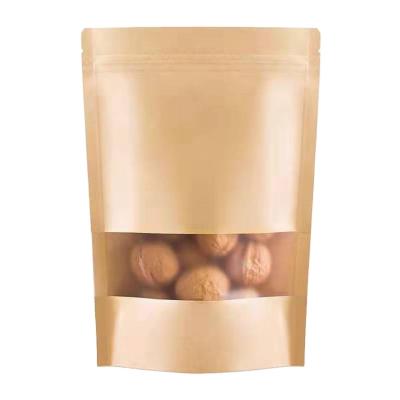 China PE Plastic Ziplock Bags Custom Doypack Brown White Kraft Craft Paper Stand Up Pouches Window Food Powder Tea Coffee Packaging for sale