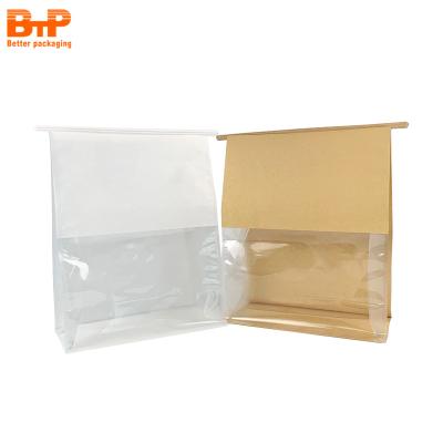 China Customized Printed Side Gusset Type Seal Packaging Bag Flat Bottom Bags Toast Bread Bag With Clear Window for sale