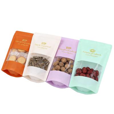 China Custom 100pcs Resealable PE Stand up Pouch with Window Zipper Digital Printing Baby Food Plantain Chips Packaging Bag for sale