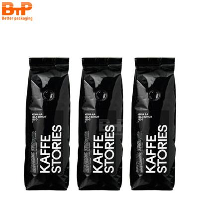 China Mylar Packaging Custom Coffee Pack Repeatable  Aluminum Foil Lock Matt Black Flat Bottom Coffee Bean Bag With Valve for sale