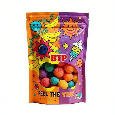 China Custom Vibrant Pop-Art Candy Stand-Up Pouches Food-Grade Clear Window for Snack Display for sale