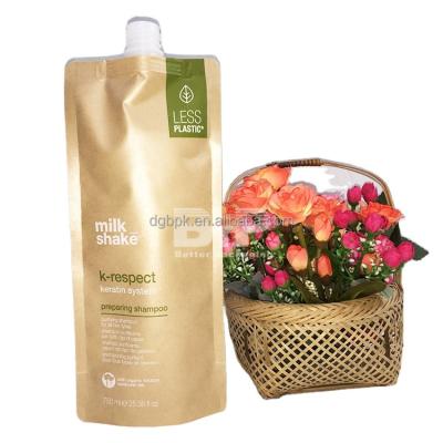 China Custom Printed Biodegradable Kraft Paper 250ml 500ml 750ml Spout Pouch Milk Shake Shampoo Packaging Bag for sale