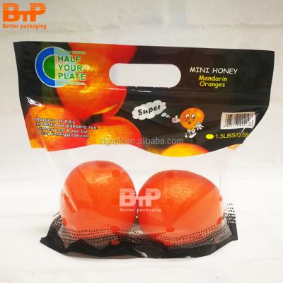 China The OEM Fruit Packaging Bag Orange Clear Plastic Bag With Holes and Zipper for Fruit Packing for sale