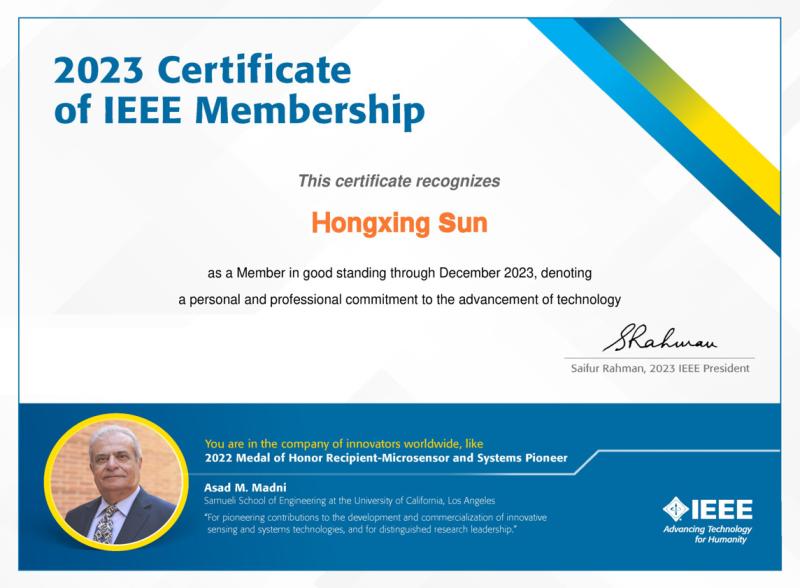 2023 Certificate of IEEE Membership - Wuhan Geosun Navigation Technology Co., Ltd.