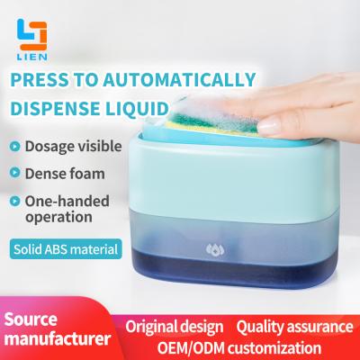Cina 2 in 1 pompa liquida della spugna di lavaggio del piatto dell'erogatore del sapone della cucina del torchio tipografico manuale in vendita