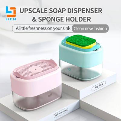 Cina 2 in 1 pompa liquida della spugna di lavaggio del piatto dell'erogatore del sapone della cucina del torchio tipografico manuale in vendita