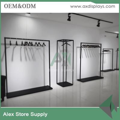 China Women clothing display black wooden rack for clothes shop decoration metal rack for sale