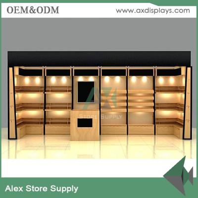China Women clothes display showcase , wood display shelf ,clothes shop furniture design with LED light for sale