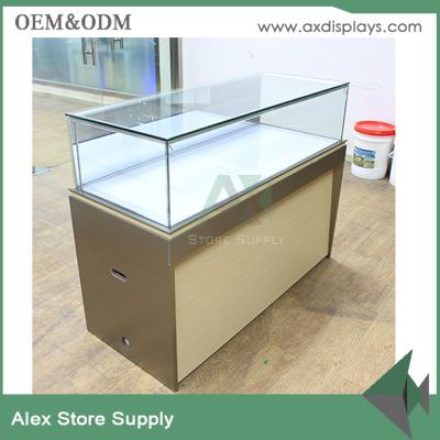 China New style professional customized wood mobile counter design glass display showcase for sale