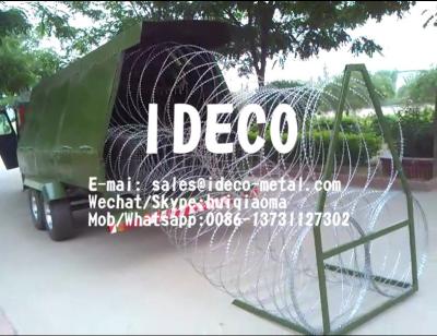 China Mobile Security Barriers,Rapid Deployment Barbed Tape Concertina Razor Wire with Automatic Motorized Collector for sale