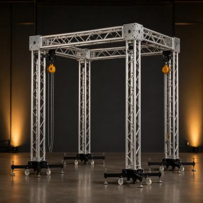 China Portable Aluminum Ground Support Truss System with Manual Chain Hoist and 4-Pillar Box Truss Frame for Stage Rigging for sale