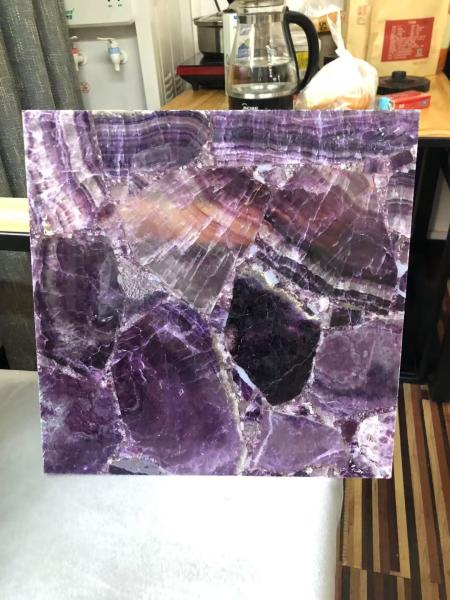Quality Purple Crystal Agate Quartz Porcelain Glazed Marble Tile Translucent Stone Slabs For Illuminated Flooring for sale