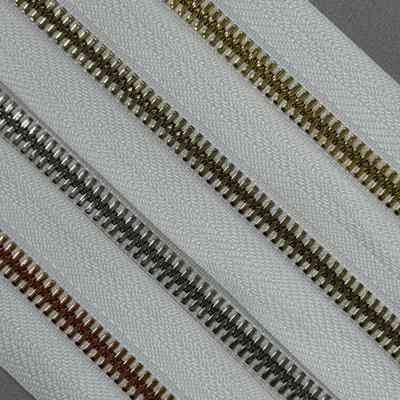 China Retro Luxe #5 Double Pointed Teeth Metal Zipper Rich Color Bright Nickel for sale