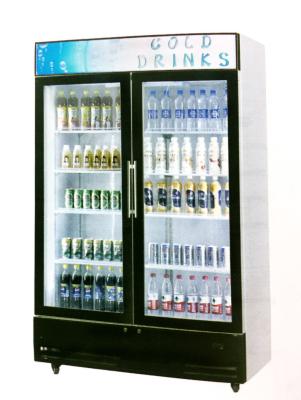 中国 飲料の両開きドアのおおいが付いている直立した表示フリーザーは冷却を換気した 販売のため