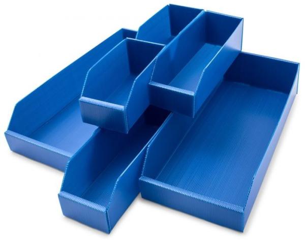 Quality Flat Pack Blue Corrugated Plastic Parts Bins Stackable PP Shelf Stake Bins for sale
