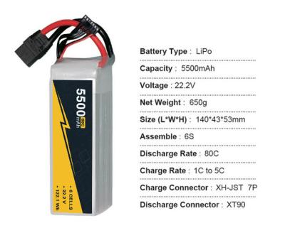 Cina 5500mAh 22.2V 6s FPV Lipo batteria 130C con capacità di ricarica rapida in vendita