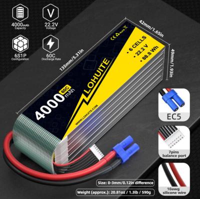 Cina Powerful 4000mAh 6S Battery Dean 60C 6S LIPO BATTERY 22.2V 590g Discharge Rate 30C-60c in vendita
