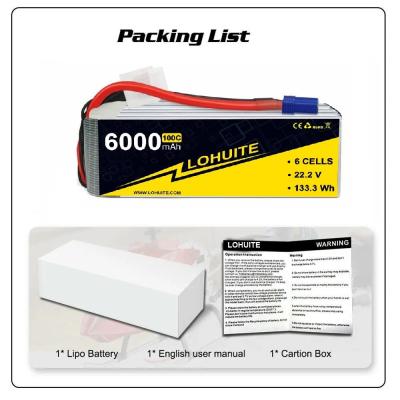 China 22.2V 6000mAh 6S Lipo Battery Dean 50C/100C 6S Lipo Battery 6000MAH For RC Te koop