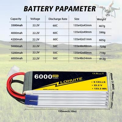 China 22.2V 6000mAh 6S Lipo Battery Dean 50C/100C 6S Lipo Battery 6000MAH For RC Te koop