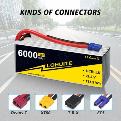 China 22.2V 6000mAh 6S Lipo Battery Dean 50C/100C 6S Lipo Battery 6000MAH For RC Te koop