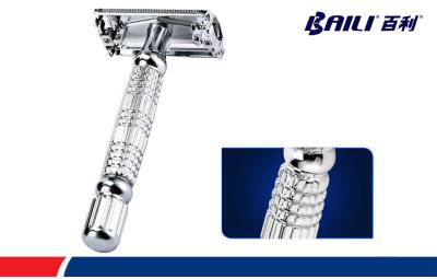 Cina Silver Tone Double Edge Single Blade Razor Shaver w Nonslip Metal Handle in vendita