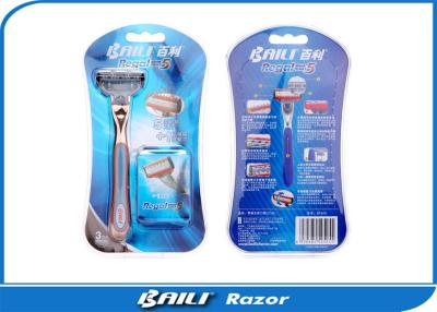 Cina 5 lame che radono rasoio con l'acciaio inossidabile di Removeable capo e che lubrificano la mano della striscia di gomma in vendita