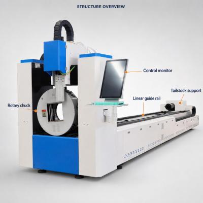 China  Industrial Fiber CNC Laser Pipe Cutter with Rotary Chuck, Programmable Control for Round, Square Metal Tube Cutting for sale