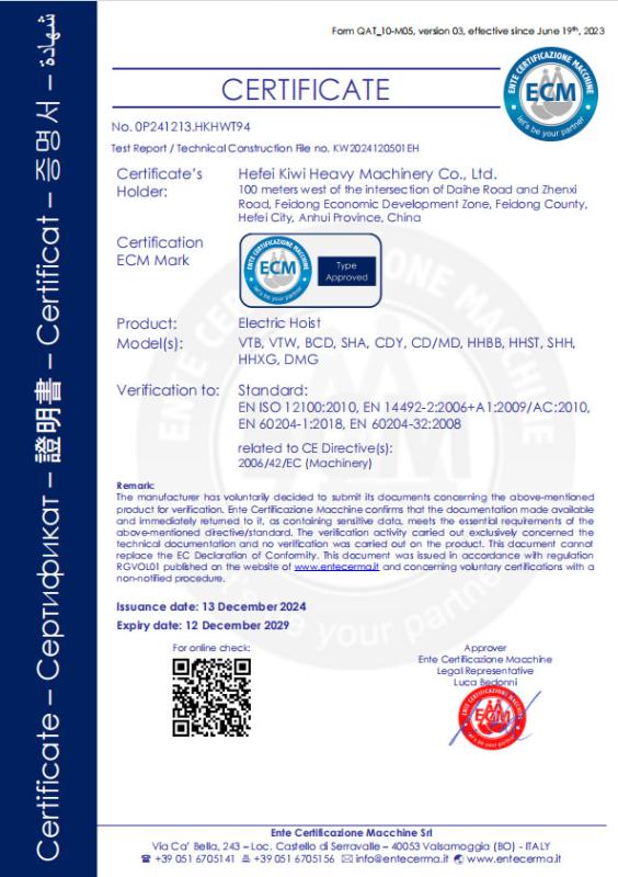 CE - Hefei Kiwi Heavy Machinery Co., Ltd.