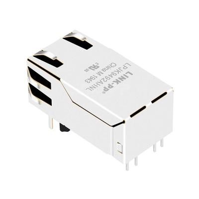 中国 LPJK9492AHNL 10G ベース-T 1x1 ポート POE+ RJ45 マグネティクス ジャック タブ アップ グリーン/イエロー LED 販売のため