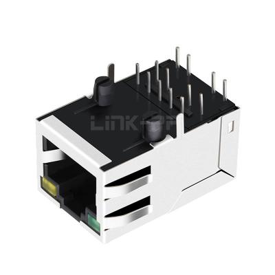 China Hanrun HR941199C Compatibel LINK-PP LPJ1253AHNL 10/100 Base-T Tab Up Groen/Geel Led Single Port Cat5e Shielded POE RJ 45 Connector Te koop